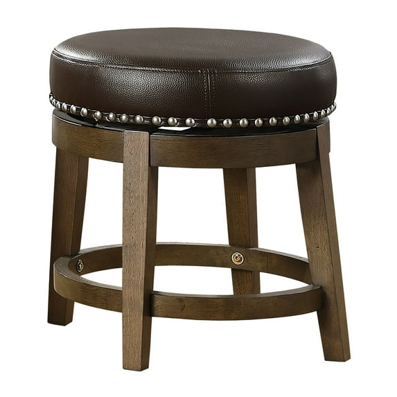 Brown Faux Leather Round Swivel Stools (2 Stools Set) | 18-inch Dia ...