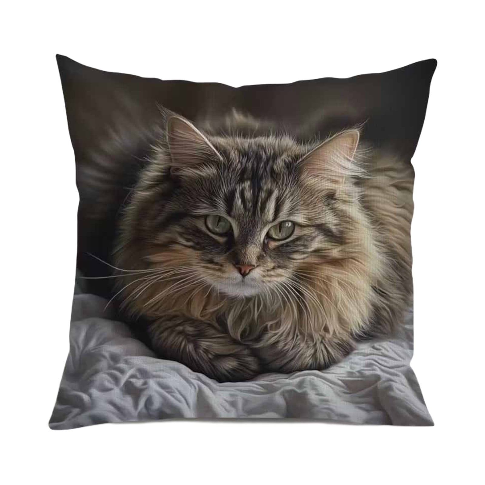 Brown Feline Pattern Cushion Case, Decorative Pillow Cover For Living ...