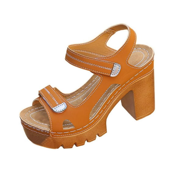 Brown Female Casual High Heels Sandals With Fish Mouth Design For Beach ...