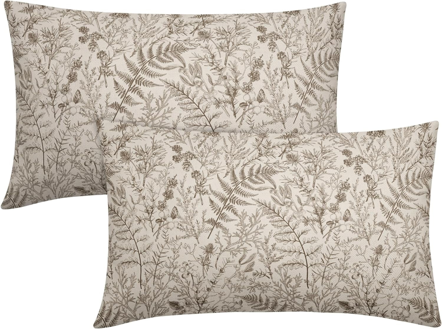 Brown Fern Leaves Lumbar Pillow Covers 12X20 Inch Plant Leaf Floral ...