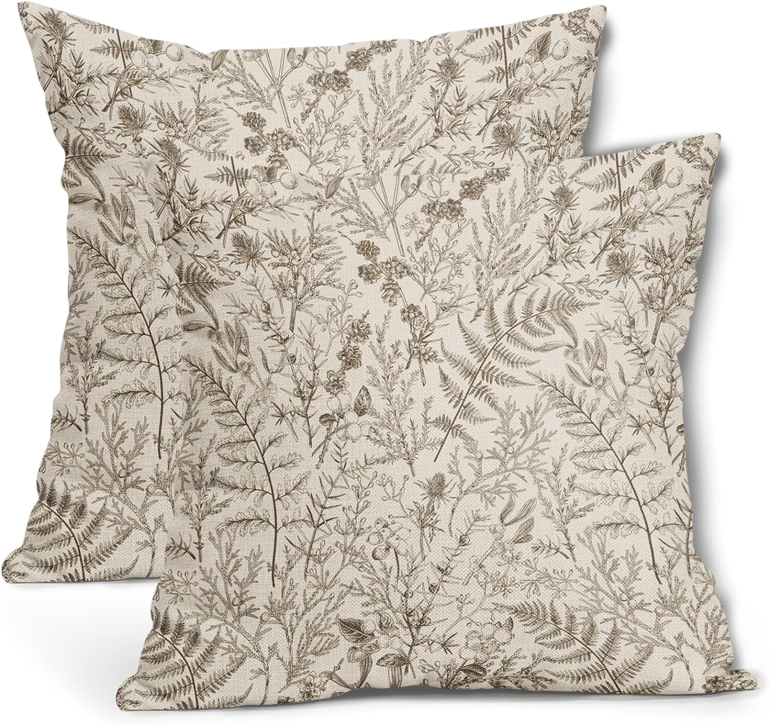 Brown Fern Leaves Pillow Covers 20X20 Inch Plant Leaf Floral Pine ...