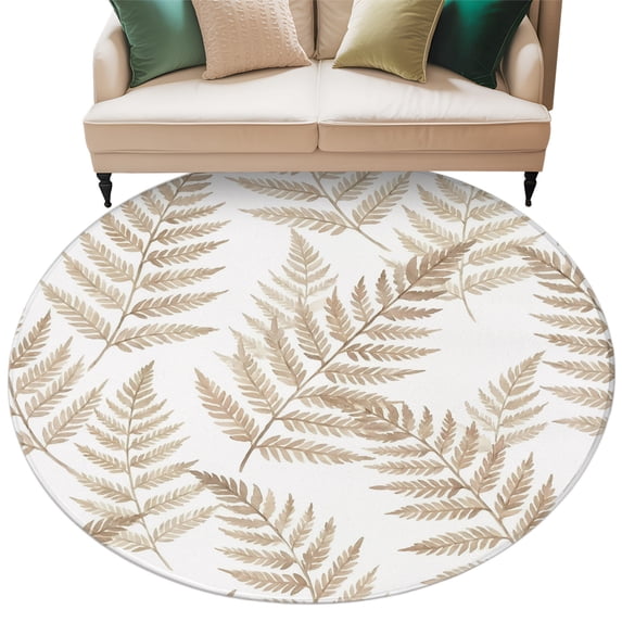 Brown Ferns Round Rug 5ft Washable Circle Kitchen Rugs Non Slip Spring ...