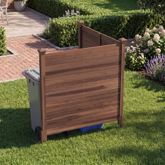 Brown Fir Wood Outdoor Privacy Air Conditioner Fence with 3 Ground ...