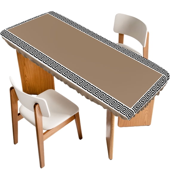 Brown Fitted Rectangle Tablecloth 32" x 96" Greek Chinese Style Border ...