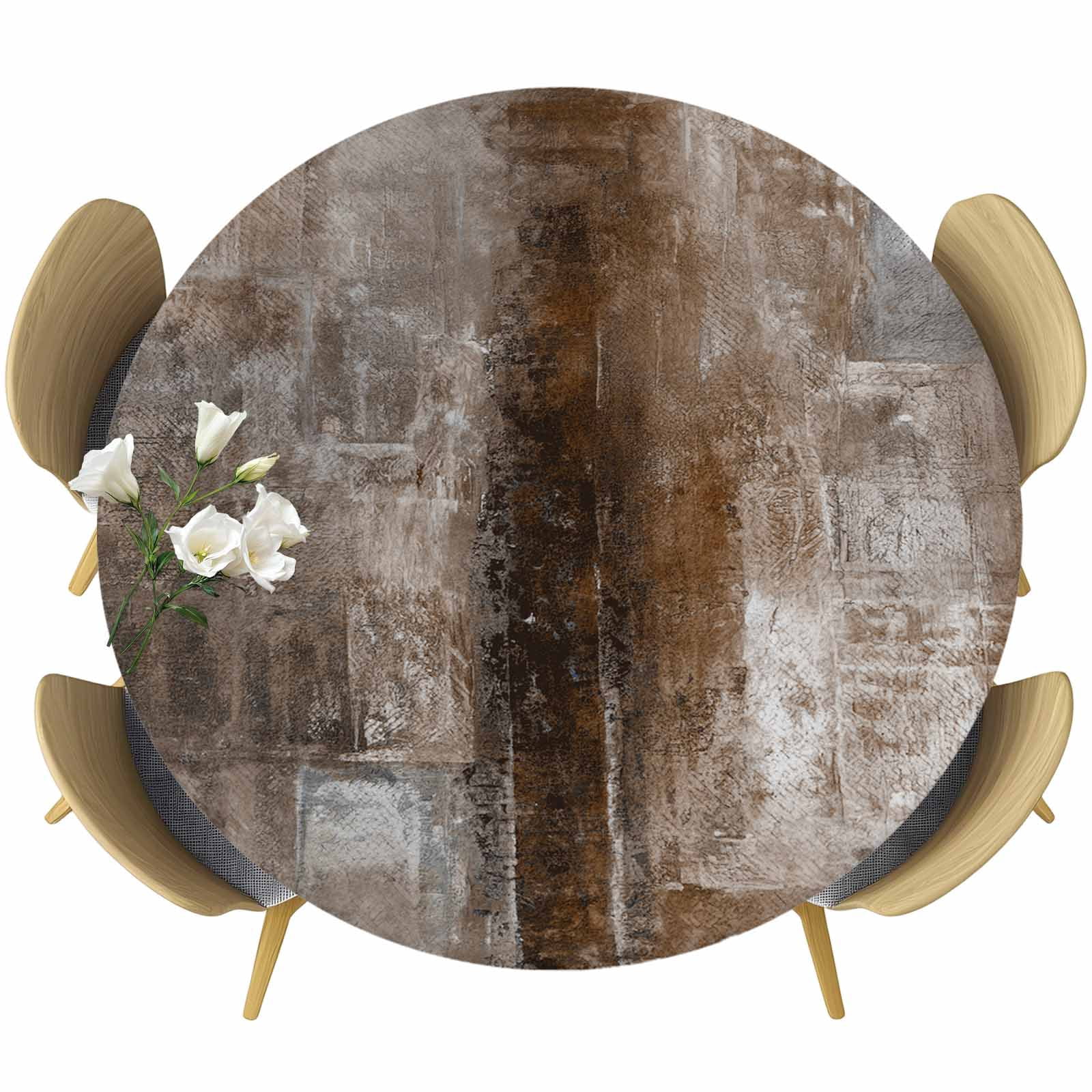 Brown Fitted Tablecloth with Elastic Edged, Round Table Cloth for ...