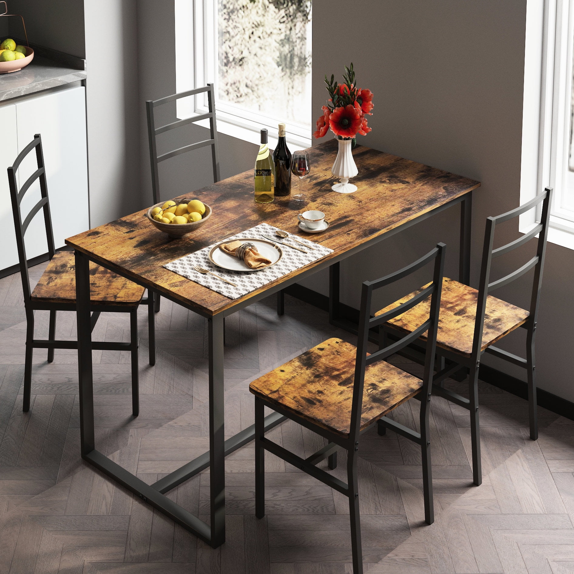 Brown Five-piece Table and Chairs+Backrest Design”-“Everyday Meals/Soho ...