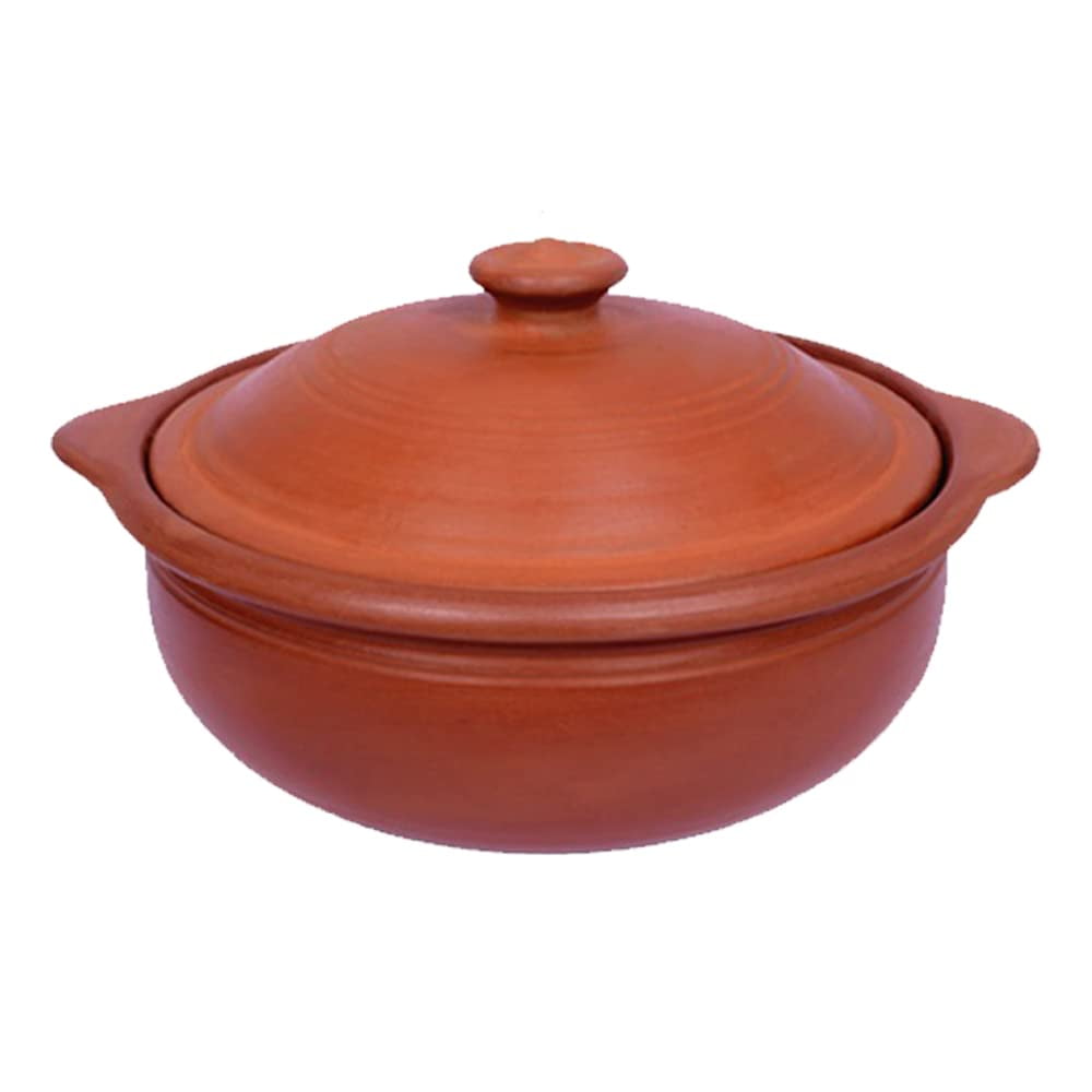 Brown Flat Bottom Clay Kadai With Lid 1.5 Liters | Earthern Kadai Wok ...