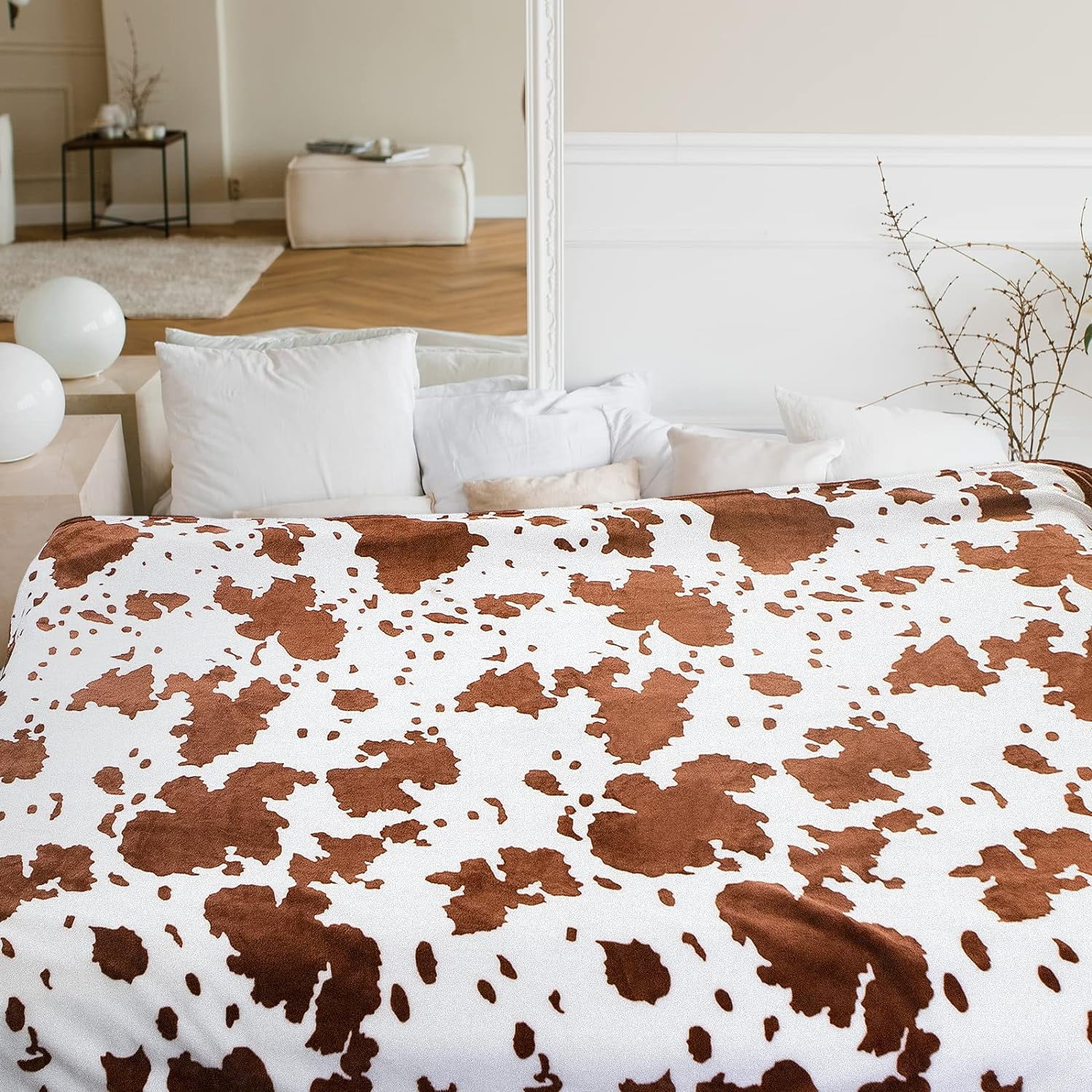 Brown Fleece Cow Print Blanket Twin Size Soft Microfiber Flannel Cozy ...