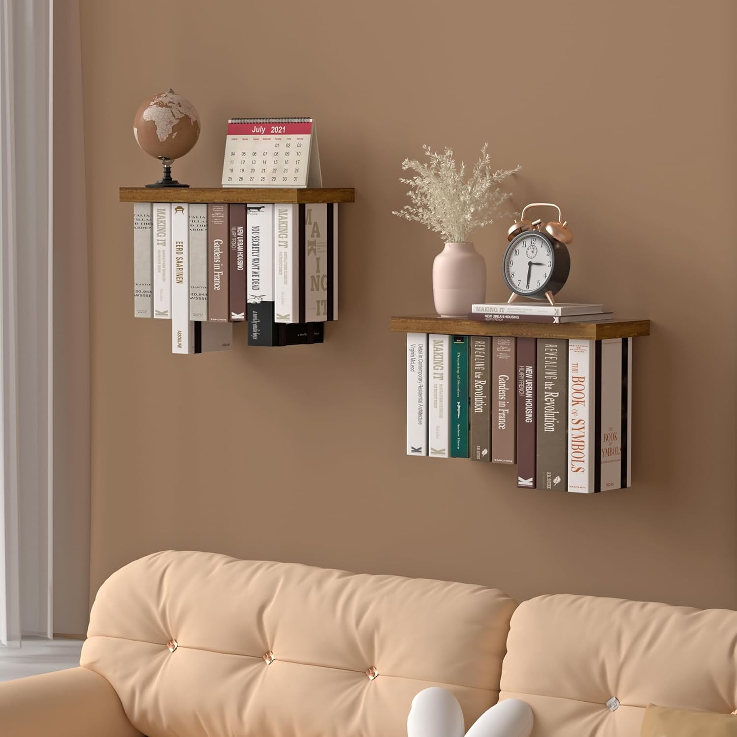 Brown Floating Book Shelf Set 2 Pack Smart Buy Wall Mounted Book ...