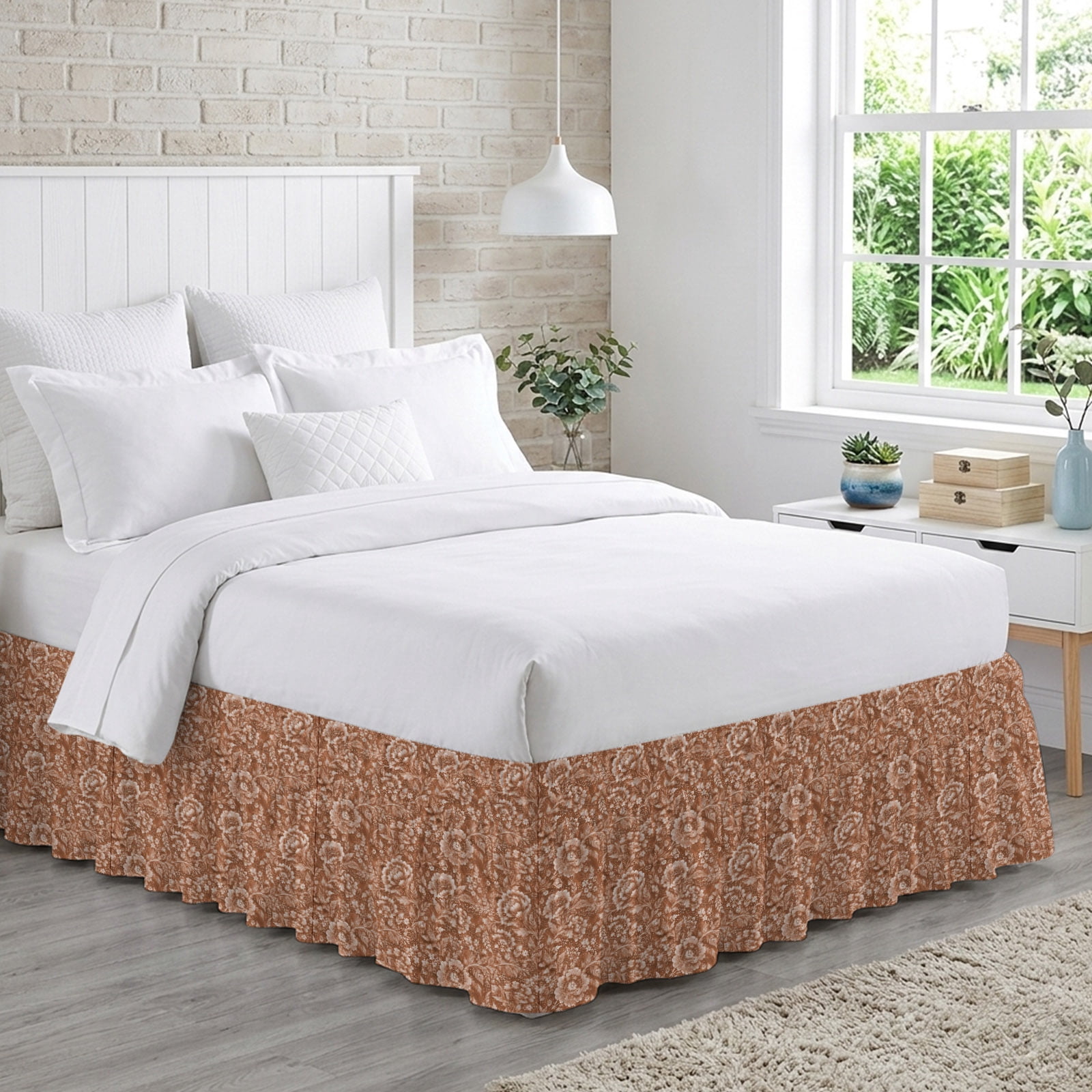 Brown Floral Bed Skirt California King Size 16 Inch Drop, Country ...