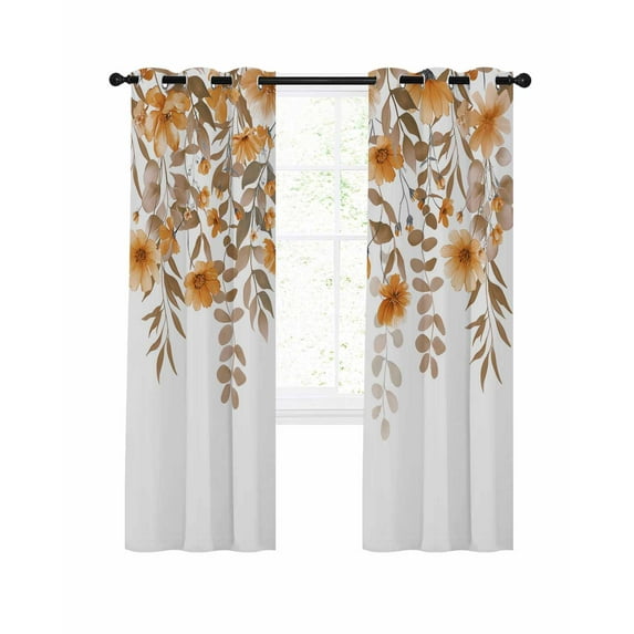 Brown Floral Blackout Curtains, Light Blocking Print Window Curtains ...