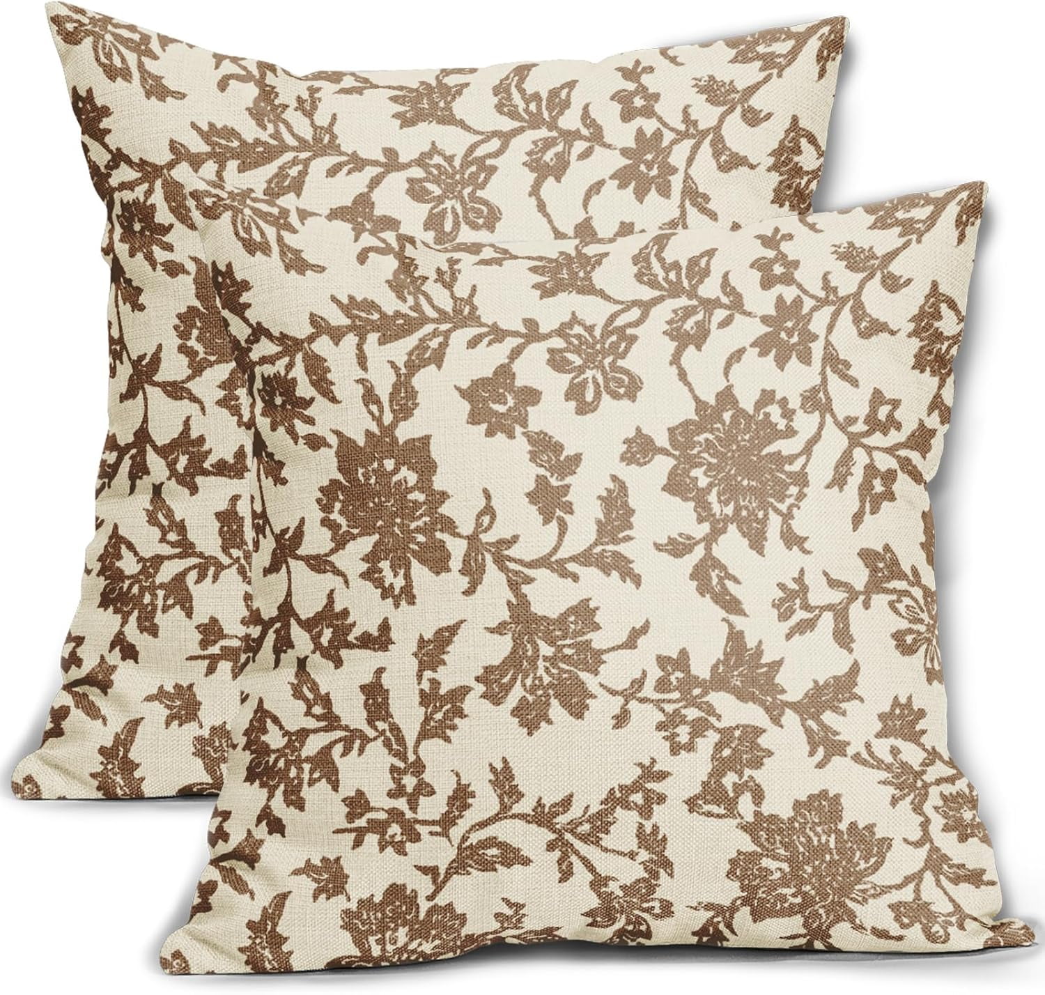 Brown Floral Block Print Pillow Covers 18x18 Set of 2 Vintage Flower ...