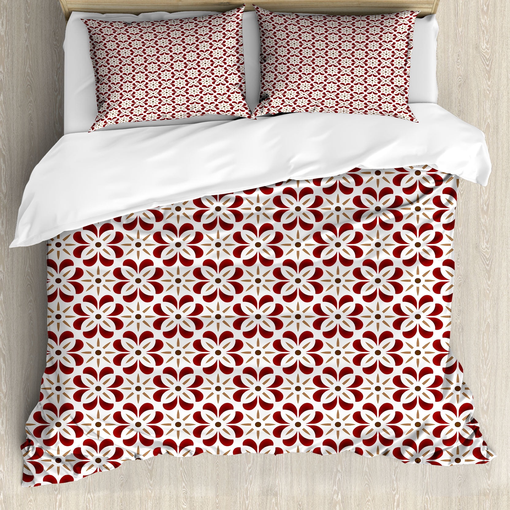 Brown Floral Duvet Cover Set, Continuing Flower Shaped Graphic Shapes ...