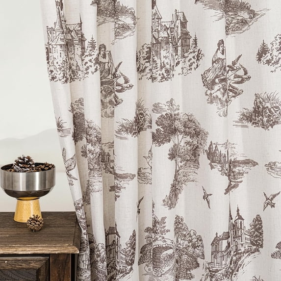 Brown Floral Linen Toile Curtains 84 Inches Long for Living Room ...