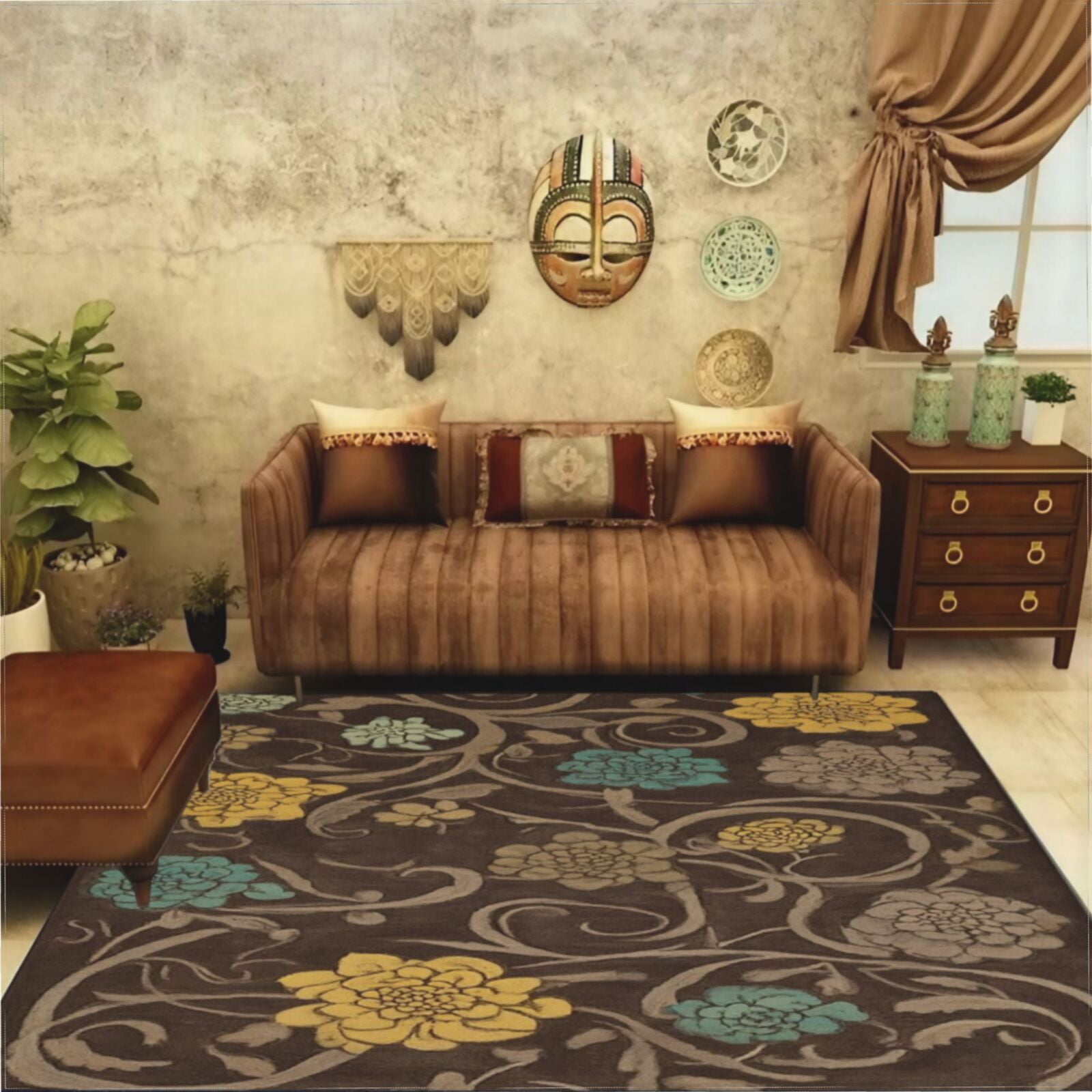 Brown Floral Patterned Rug Light Luxury Home Carpets Living Room ration ...