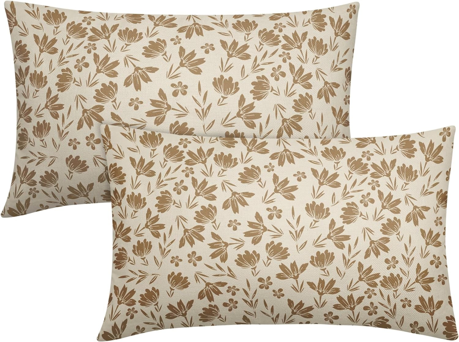 Brown Floral Pillow Covers 12x20 Set of 2 Vintage Rustic Old Style Cute ...