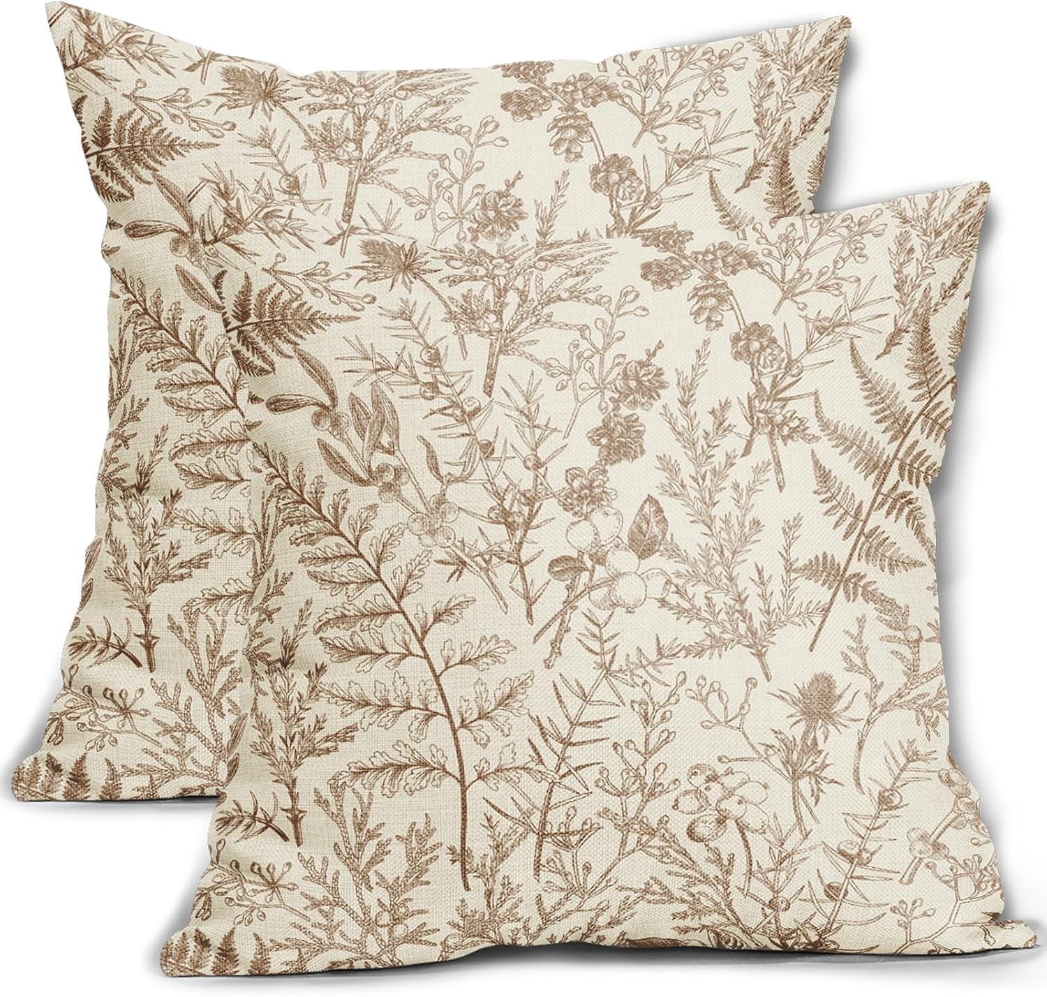 Brown Floral Pillow Covers 20x20 Set of 2 Botanical Print Vintage ...