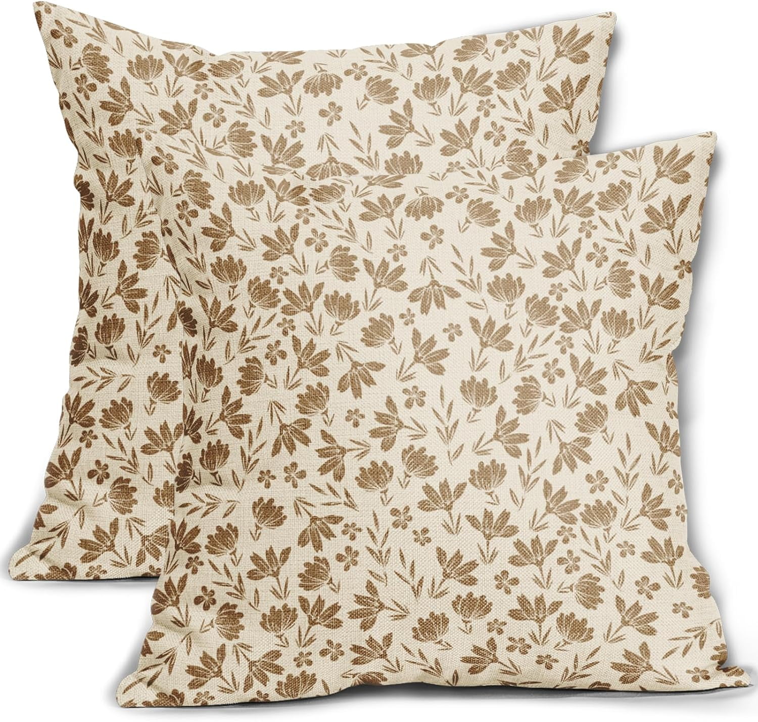 Brown Floral Pillow Covers 20x20 Set of 2 Vintage Rustic Old Style Cute ...