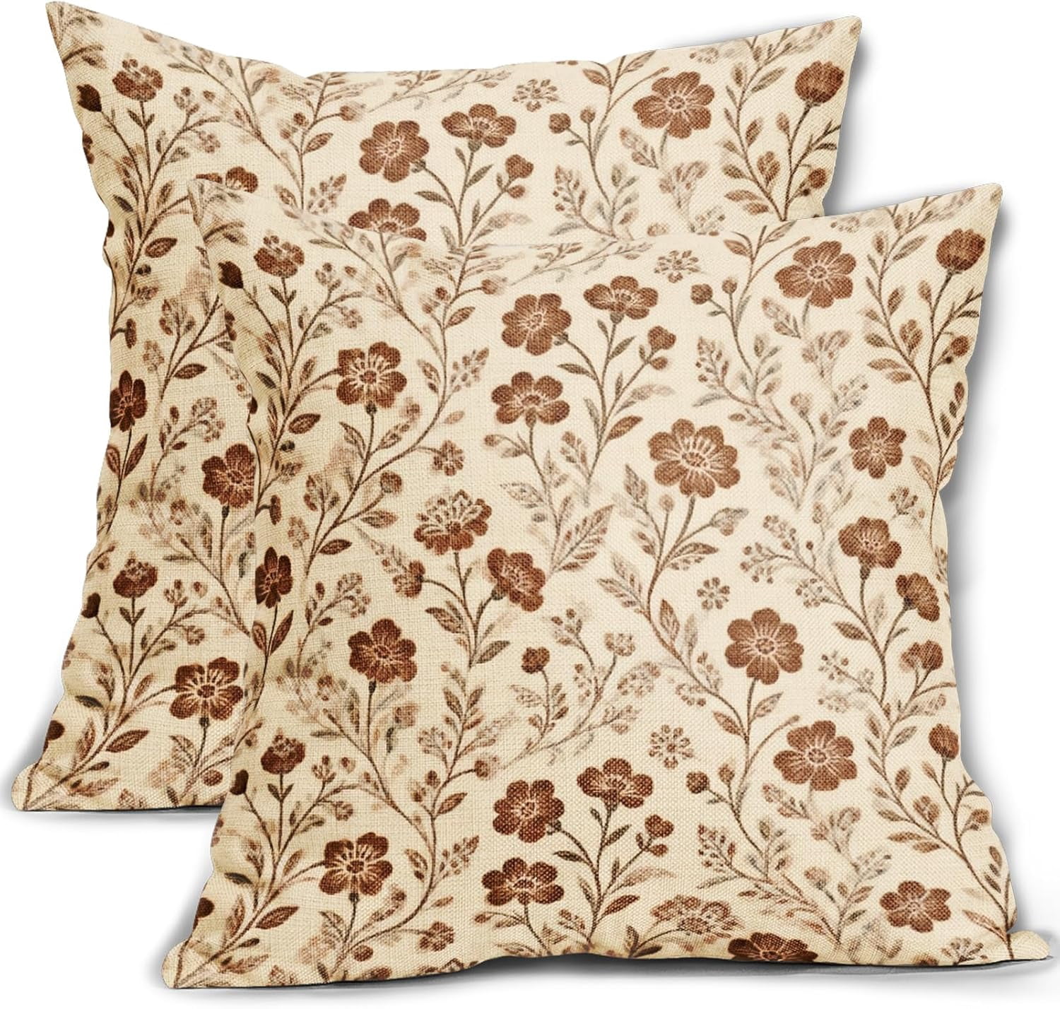 Brown Floral Pillow Covers 22x22 Inch Set of 2 Vintage Country Flowers ...