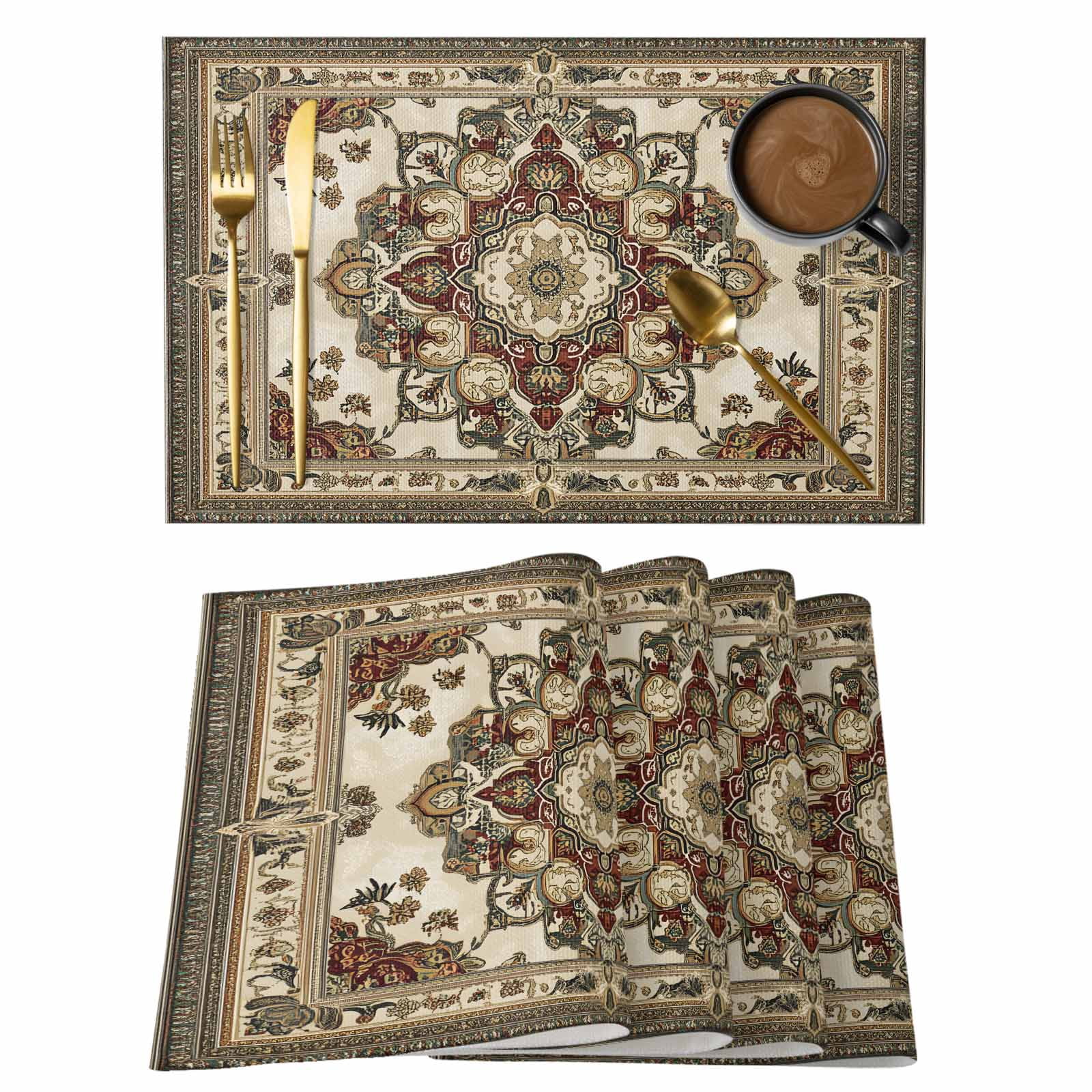 Brown Floral Placemats Set of 4 Bohemian Vintage Ethnic Tribals Place ...