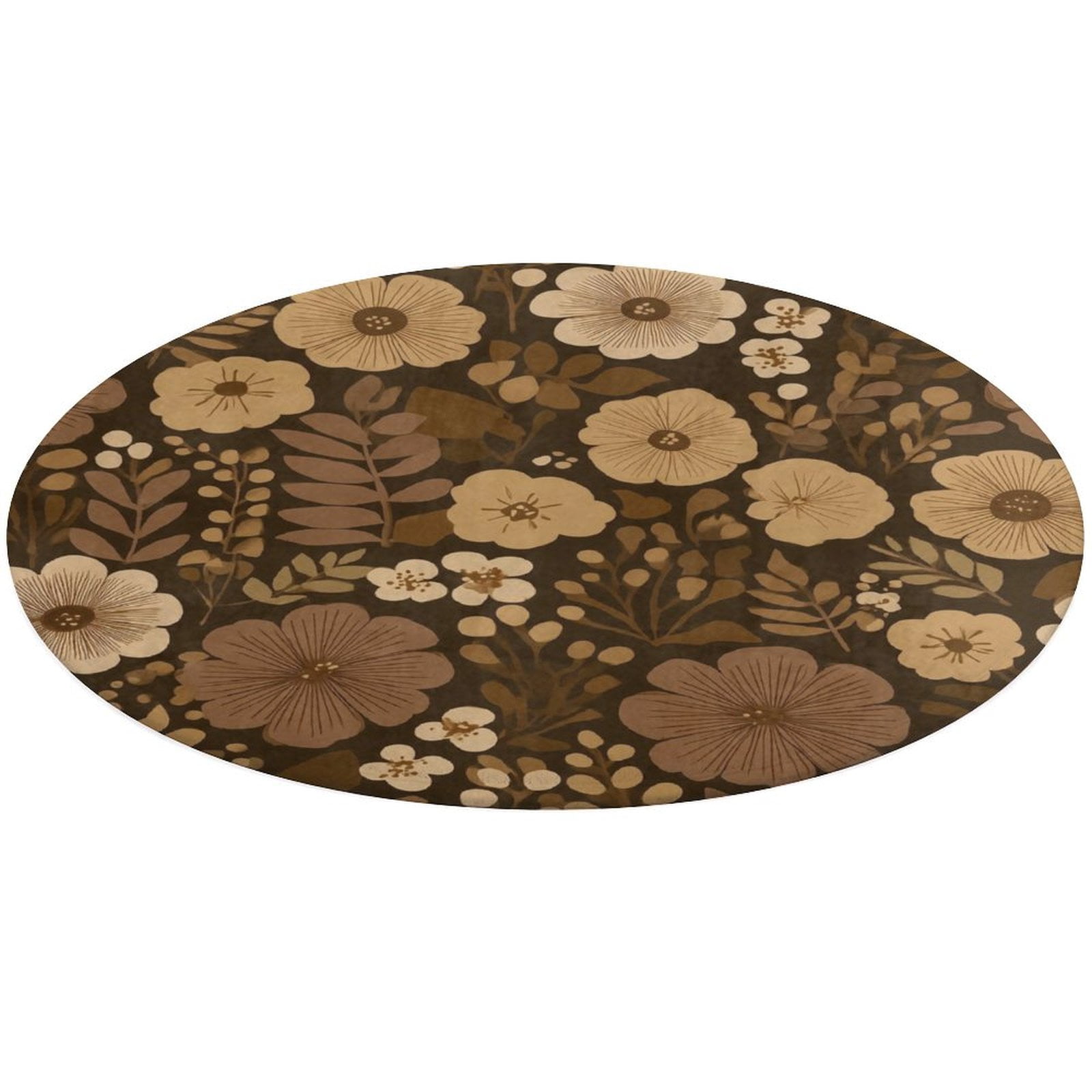 Brown Floral Seamless Pattern Design Repeat Round Carpet Living Room ...