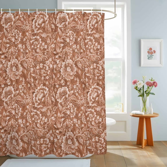 Brown Floral Shower Curtain, Country Vintage Farmhouse Botanical ...