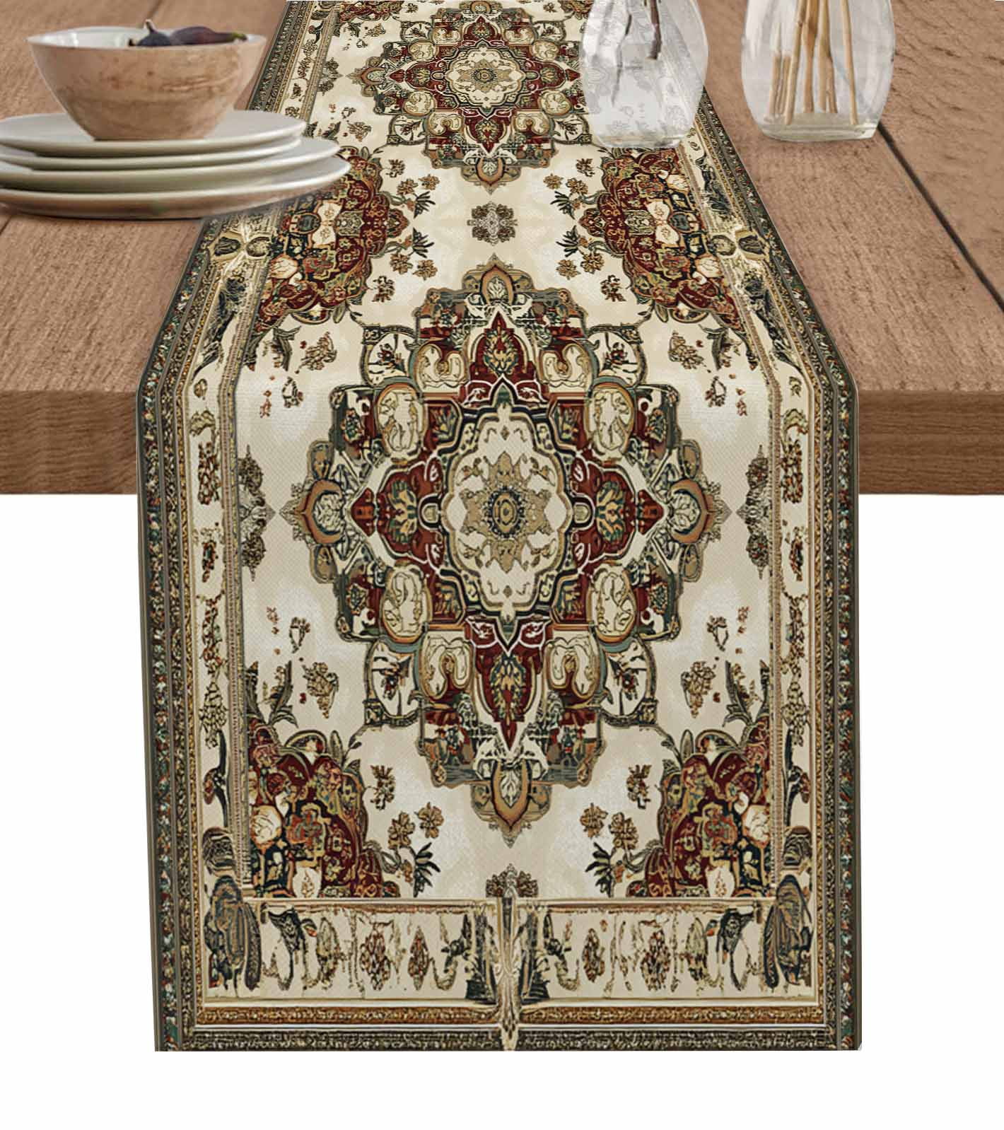 Brown Floral Table Runner 72 Inches, Bohemian Vintage Ethnic Tribals ...