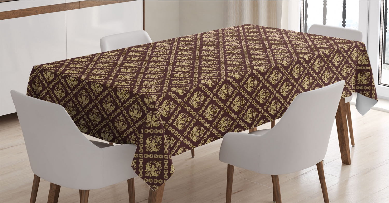 Brown Floral Tablecloth, Vintage Style Composition of Eastern Inspired ...