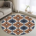 Brown Flower 3FT Round Area Rugs Vintage Blue Color Blocks Abstract ...