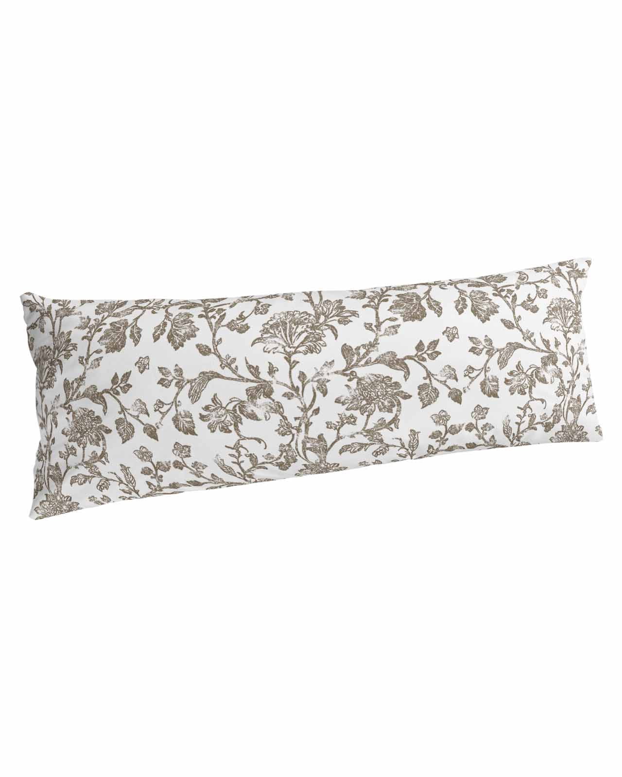 Brown Flower Body Pillow Covers, Vintage Farmhouse Boho Leaf Spring ...