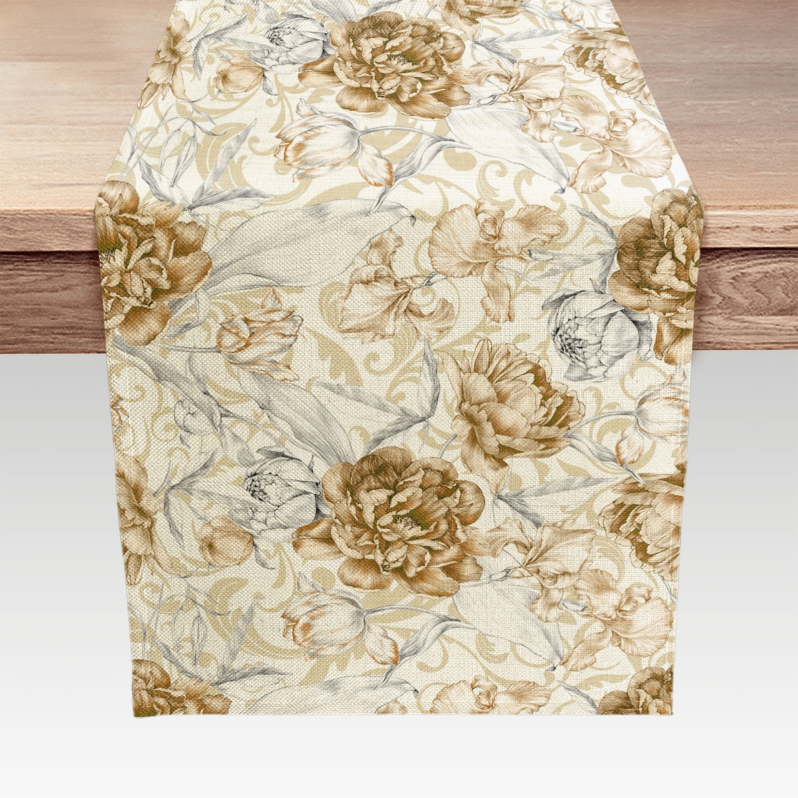 Brown Flower Floral Table Runner,Rustic Farmhouse Seasonal Kitchen ...