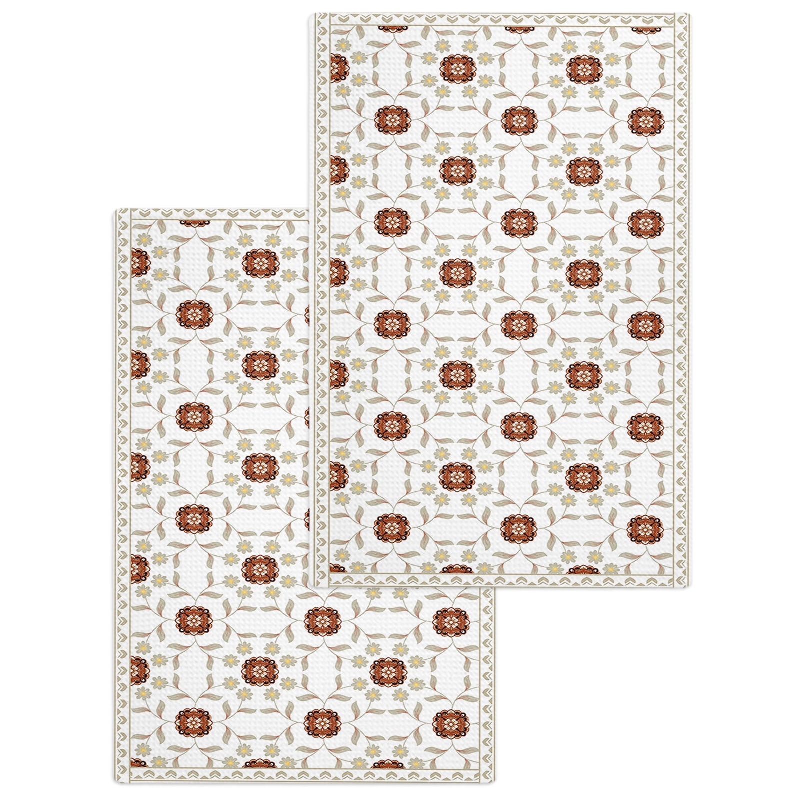 Brown Flower Kitchen Dish Towels for Drying Dishes Set of 2, Spring ...