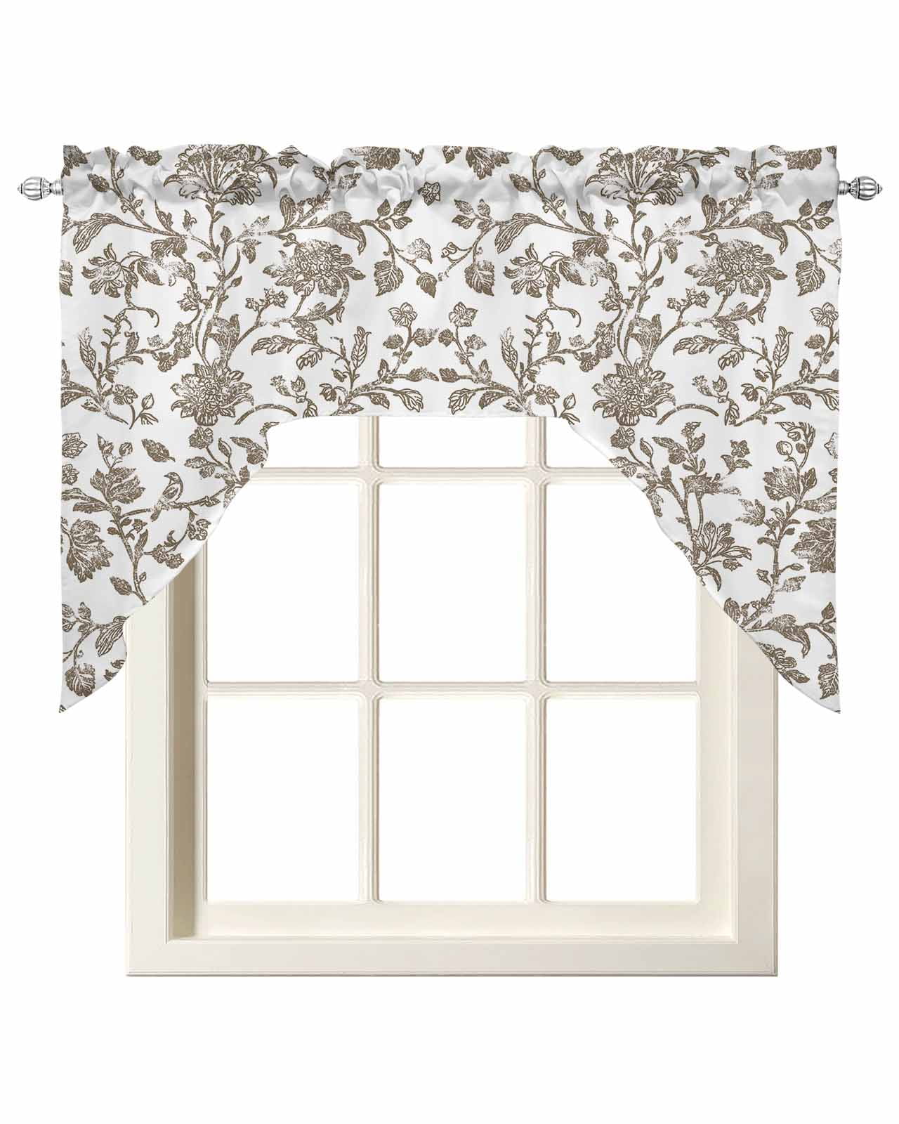 Brown Flower Kitchen Swag Valances for Windows, Vintage Farmhouse Boho ...