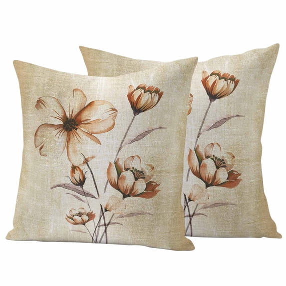 Brown Flower Outdoor Pillow Covers Set of 2 Vintage Abstract Botanical ...