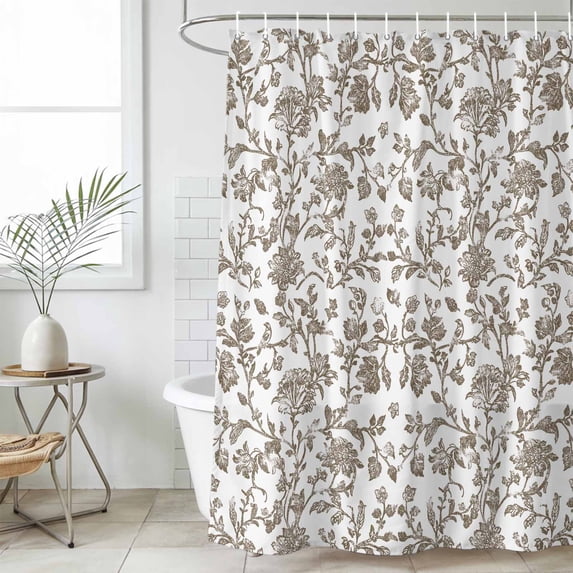 Brown Flower Waterproof Fabric Shower Curtain,Vintage Farmhouse Boho ...