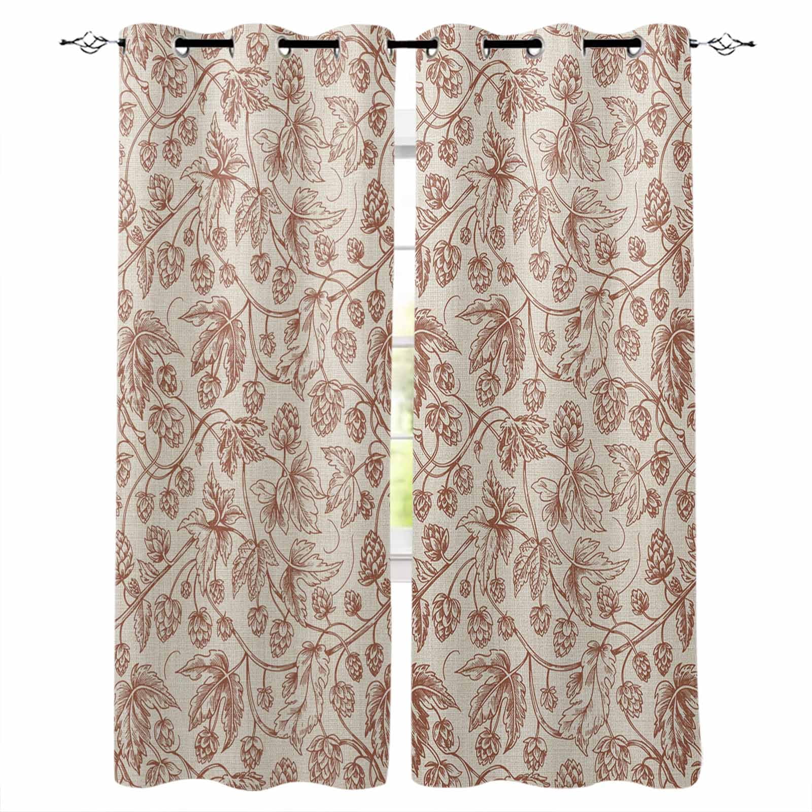 Brown Flowers Blackout Curtains 84 Inches Long, Vintage Farmhouse ...
