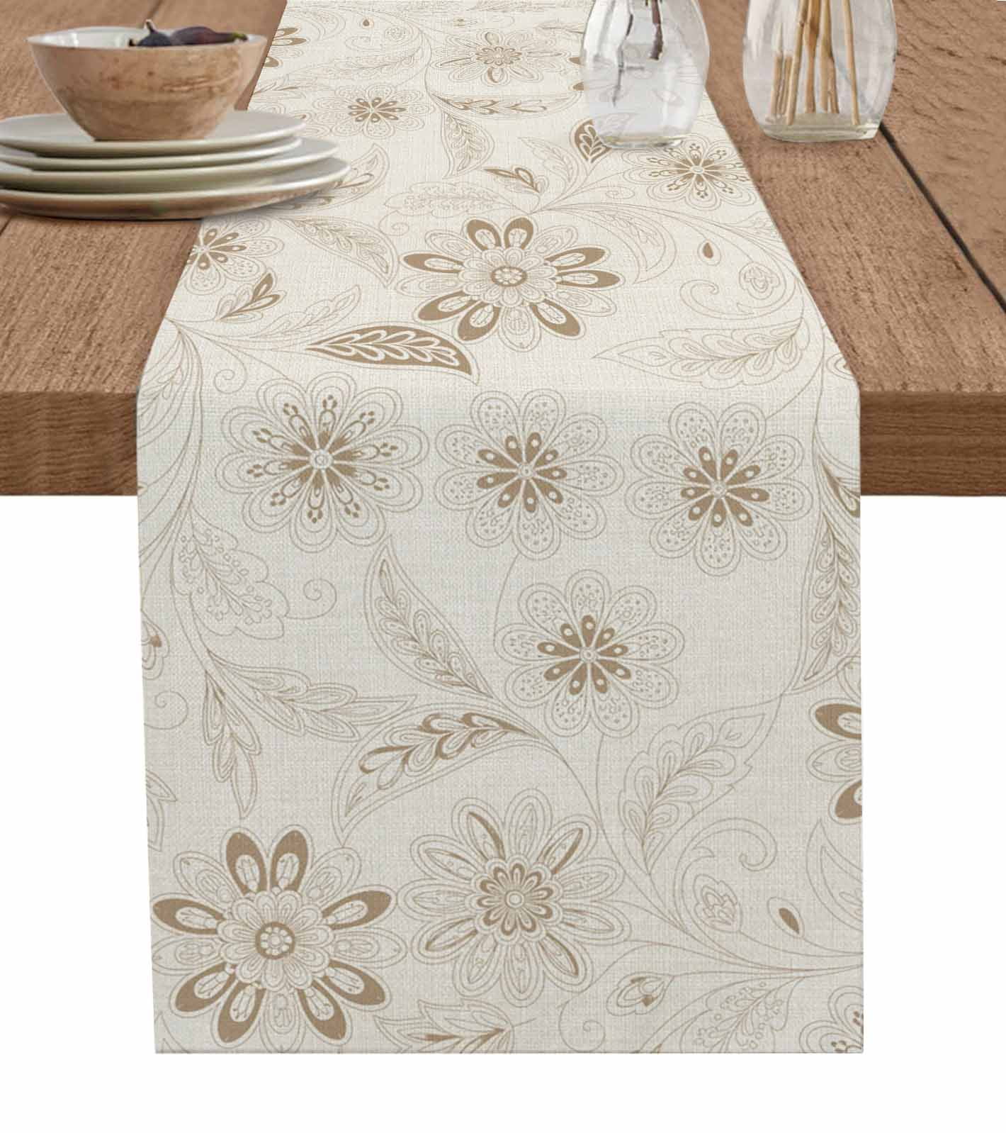 Brown Flowers Burlap Cotton Table Runner 18x72 Inches Long, Vintage ...