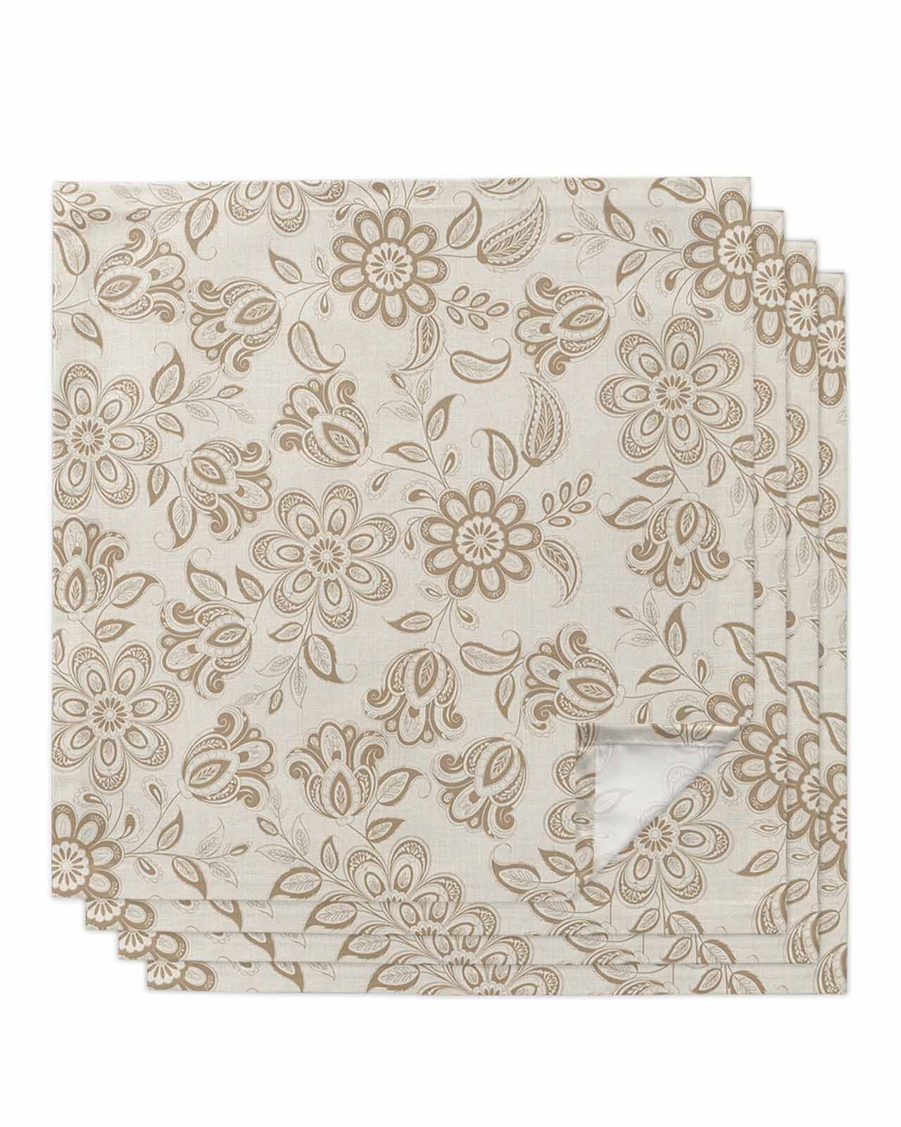 Brown Flowers Cloth Napkins Set of 4 Reusable Dinner Napkins, Vintage ...