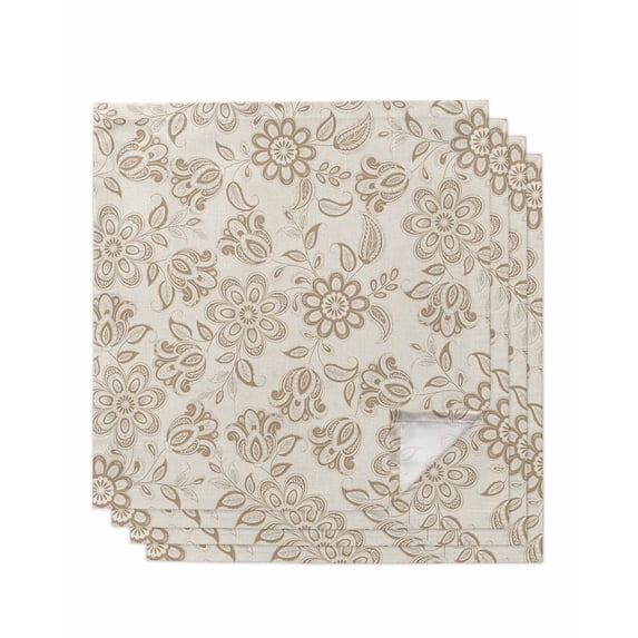 Brown Flowers Cloth Napkins Set of 4 Reusable Dinner Napkins, Vintage ...