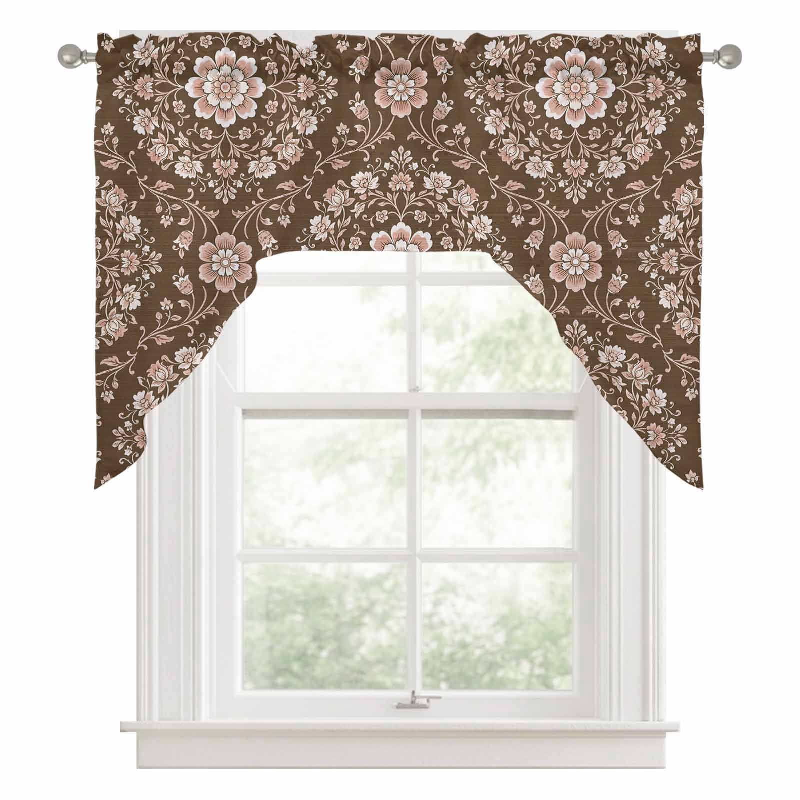 Brown Flowers Kitchen Curtains Swag Valance for Windows/Bathroom/Cafe ...