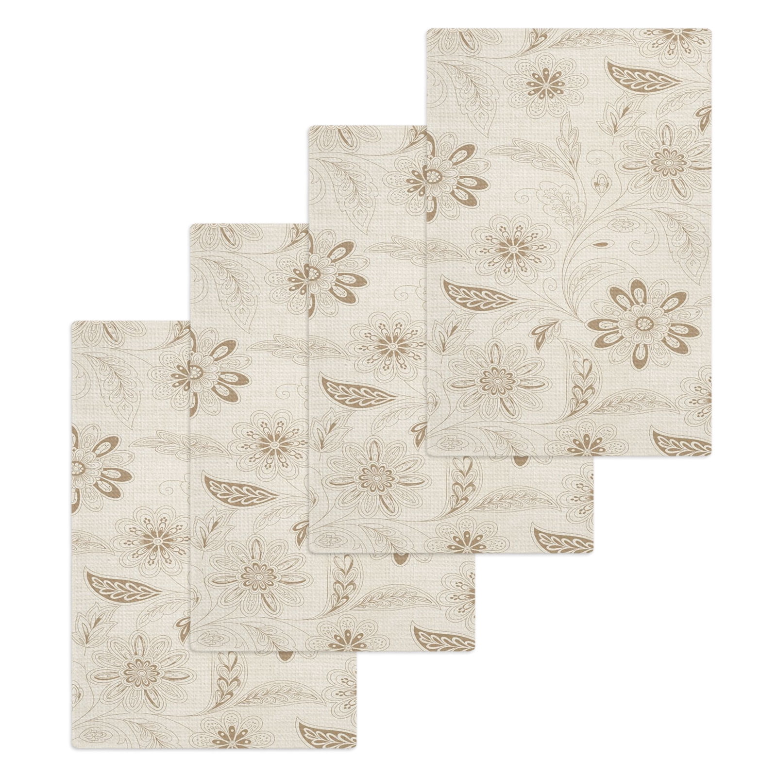 Brown Flowers Kitchen Dish Towels for Drying Dishes Set of 4, Vintage ...
