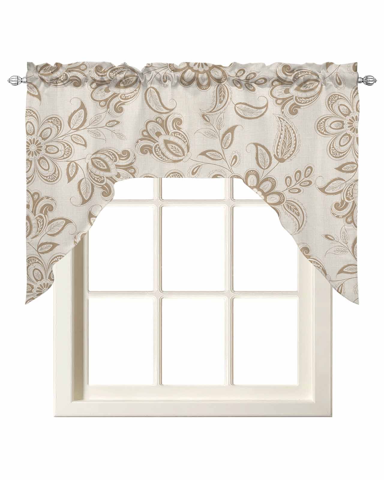 Brown Flowers Kitchen Swag Valances for Windows, Vintage Pastoral ...
