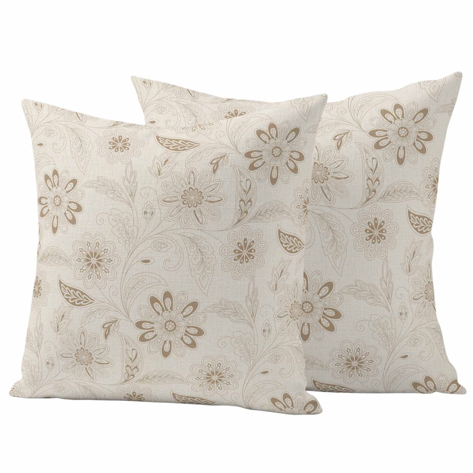 Brown Flowers Outdoor Waterproof Pillow Covers, Vintage Ethnic Tribal ...