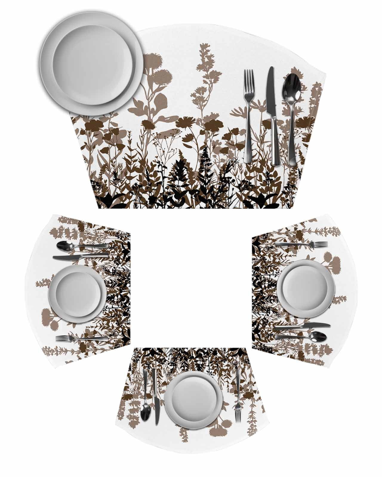 Brown Flowers Round Placemats Set of 4, Vintage Country Spring Wild ...