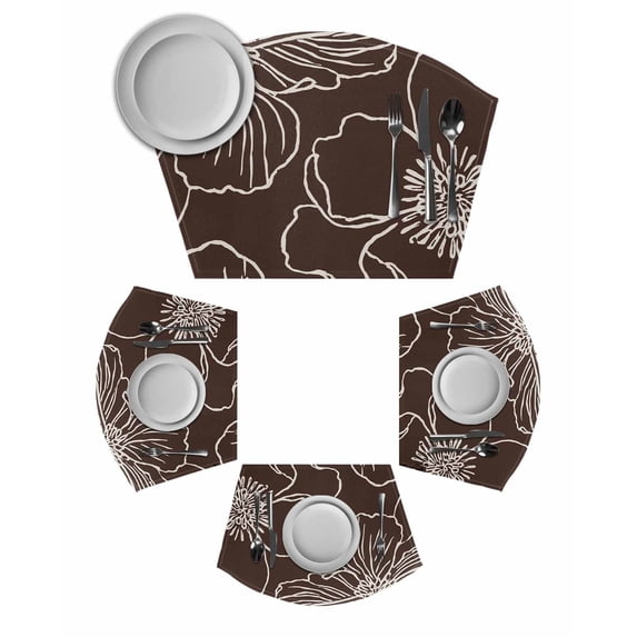 Brown Flowers Round Table Placemats Set of 6 Wedge Placemats, Spring ...