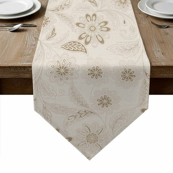 Brown Flowers Table Runner Linen Burlap Table Runner 90 Inches Long ...