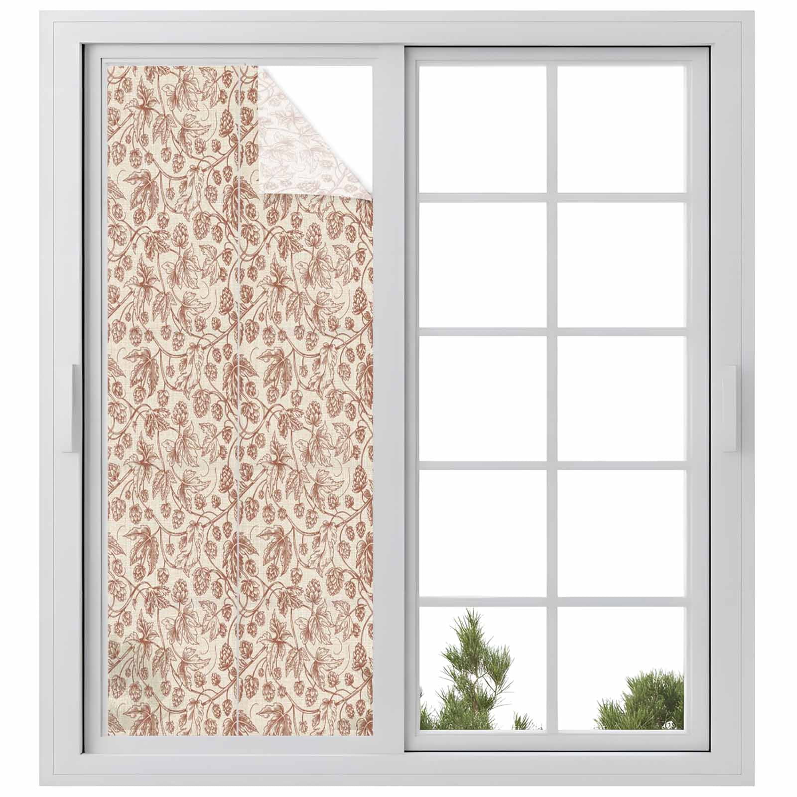 Brown Flowers Window Privacy Film, Vintage Farmhouse Floral Leaves ...