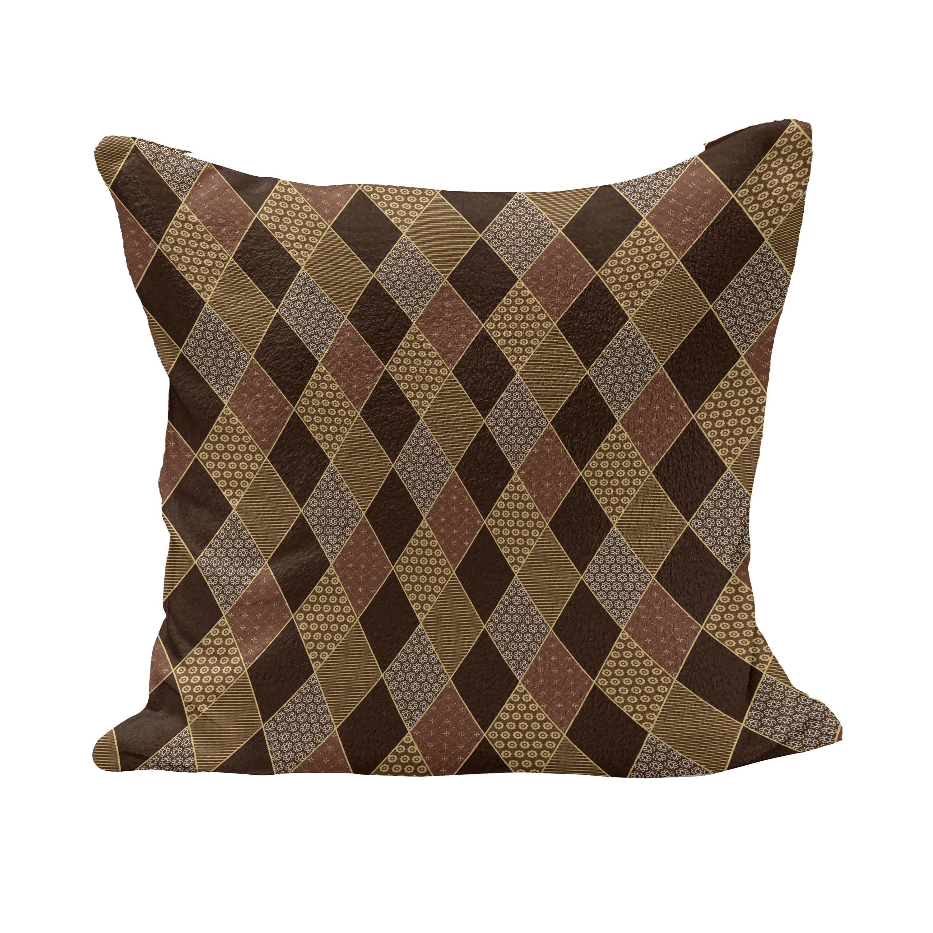 Brown Fluffy Throw Pillow Cushion Cover, Lozenge Pattern in Patchwork ...