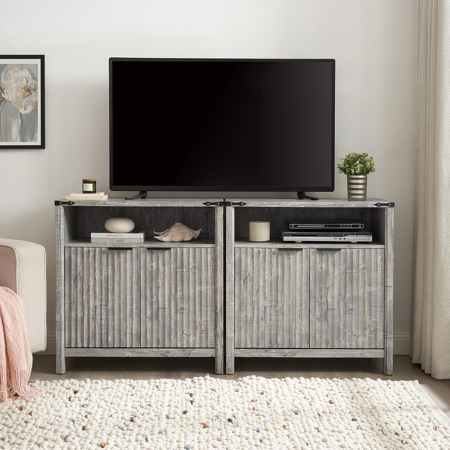 Brown Fluted Panel Sideboard Buffet Cabinet with Storage Modern ...