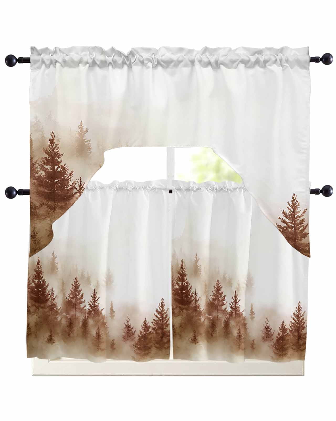 Brown Foggy Forest Kitchen Curtains Swag Valance and Tier Curtains Set ...